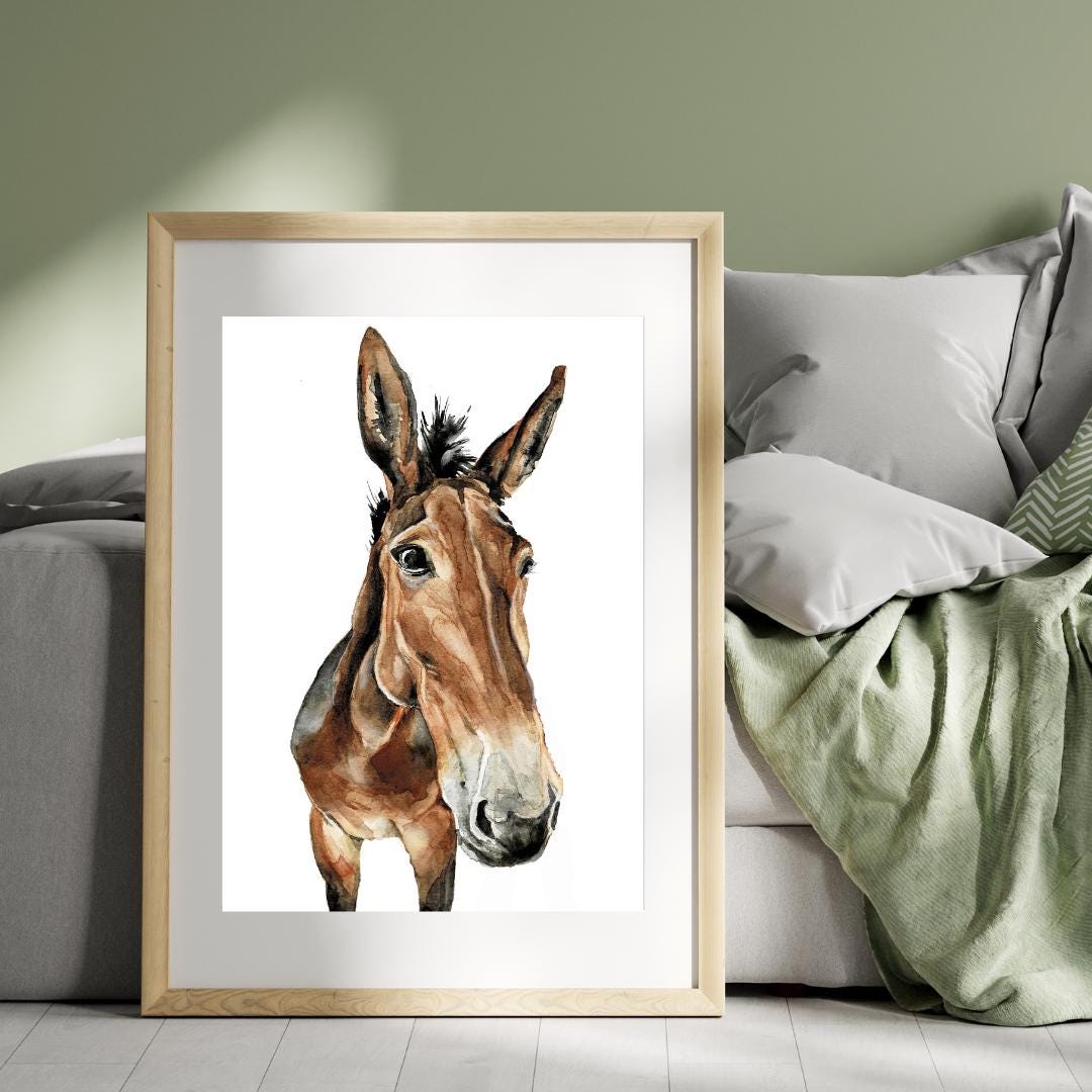 Mule Watercolor Print, Hand Painted Mule Artwork, Mule Painting, Horse ...