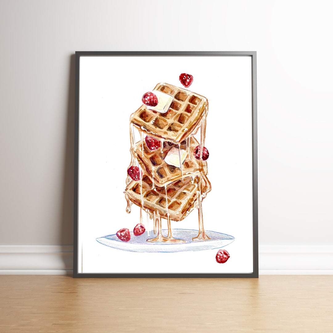Waffle Watercolor Art Print, Handprints Watercolor Food Art, Gifts for ...