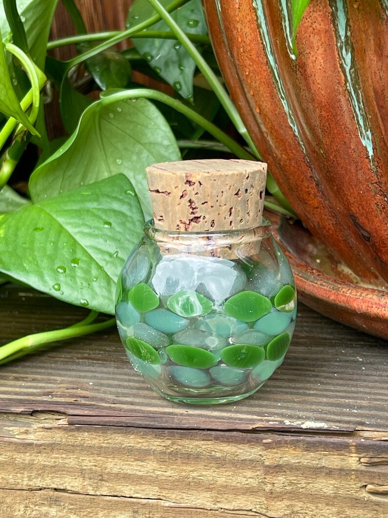 Hand Made Glass Stash Jar With Cork With Green Polka Dots - Etsy
