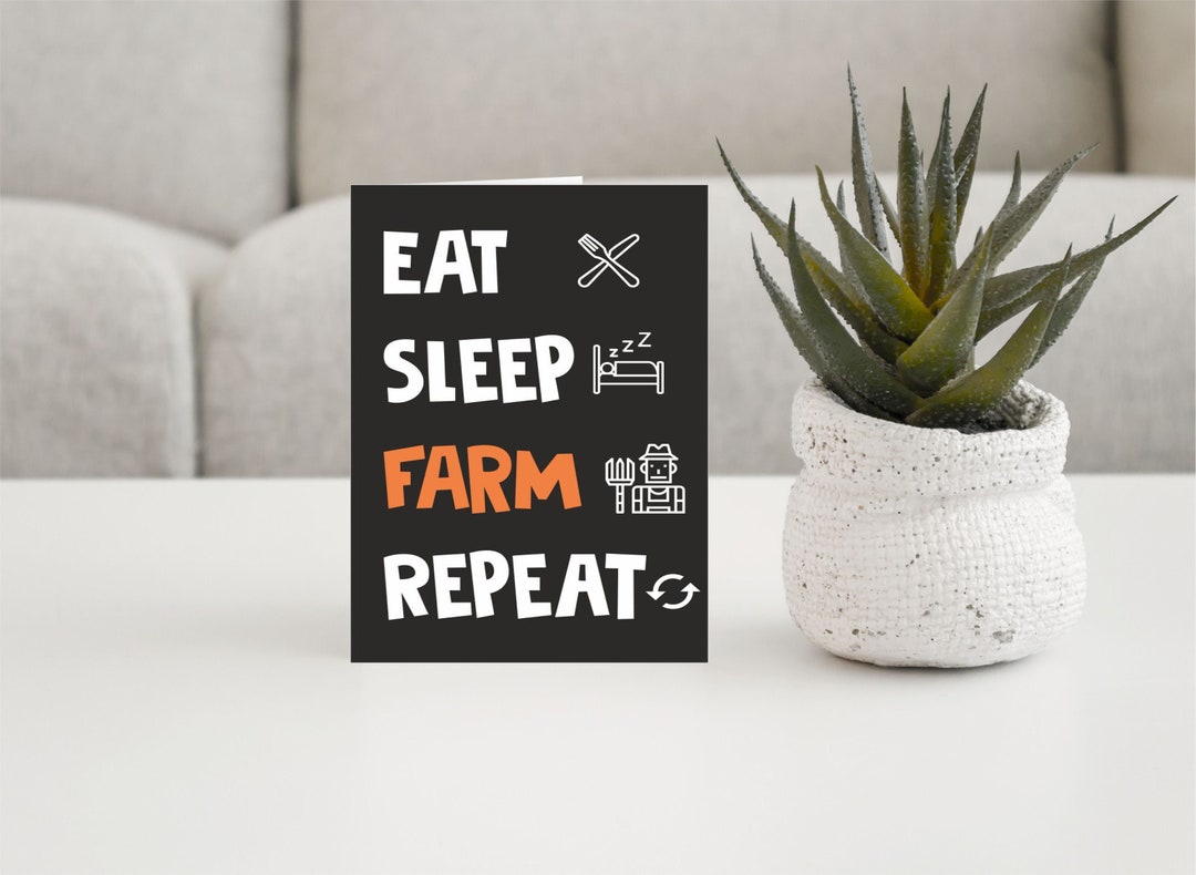 Fun Card for Farmer - Eat Sleep Farm Repeat - Blank Inside - Birthday ...