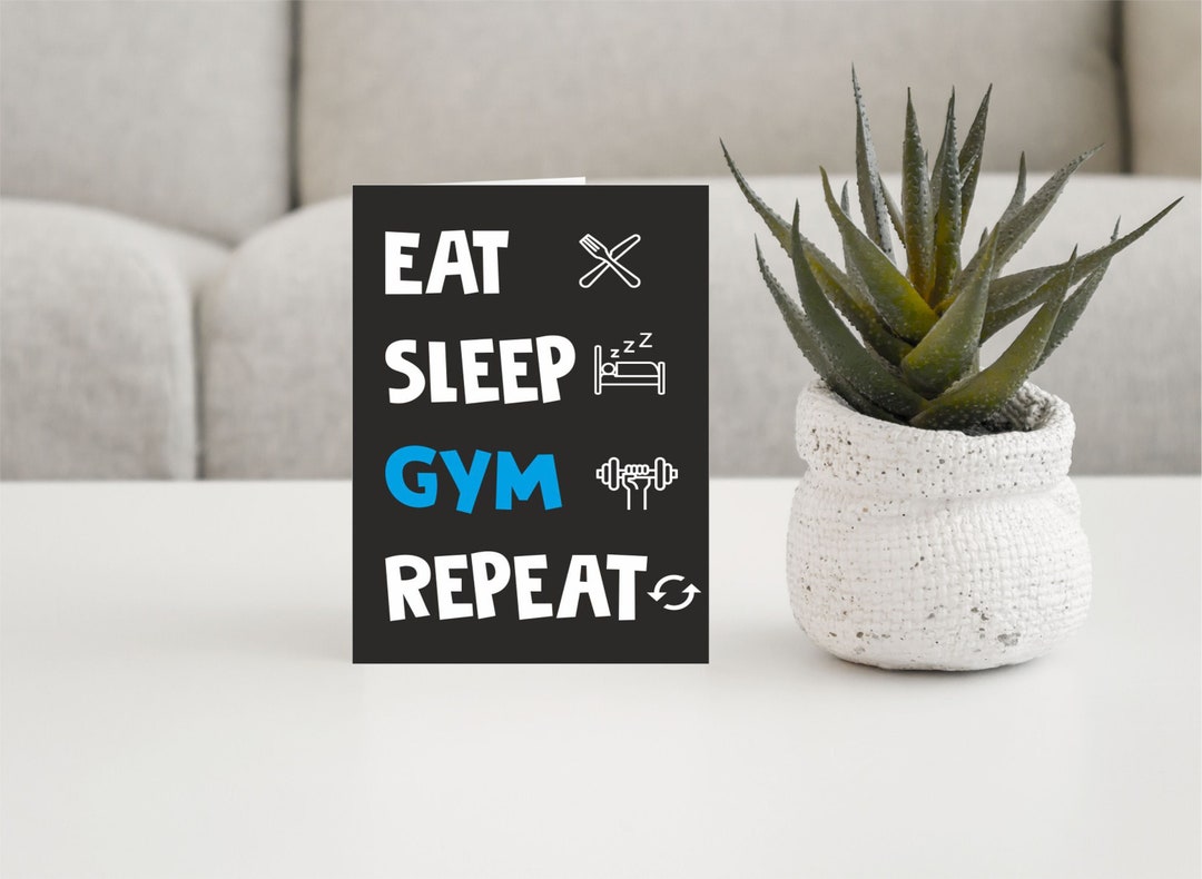 Fun Card for Gym Lover - Eat Sleep Gym Repeat - Blank Inside - Birthday ...