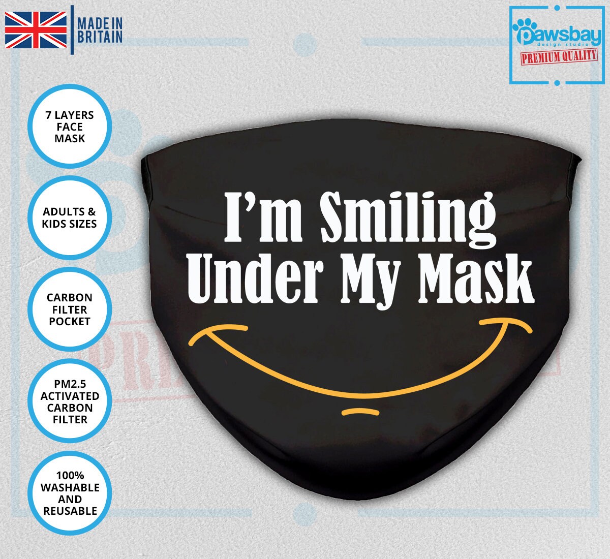 I'm Smiling Under My Mask Face Mask Face Cover Washable | Etsy