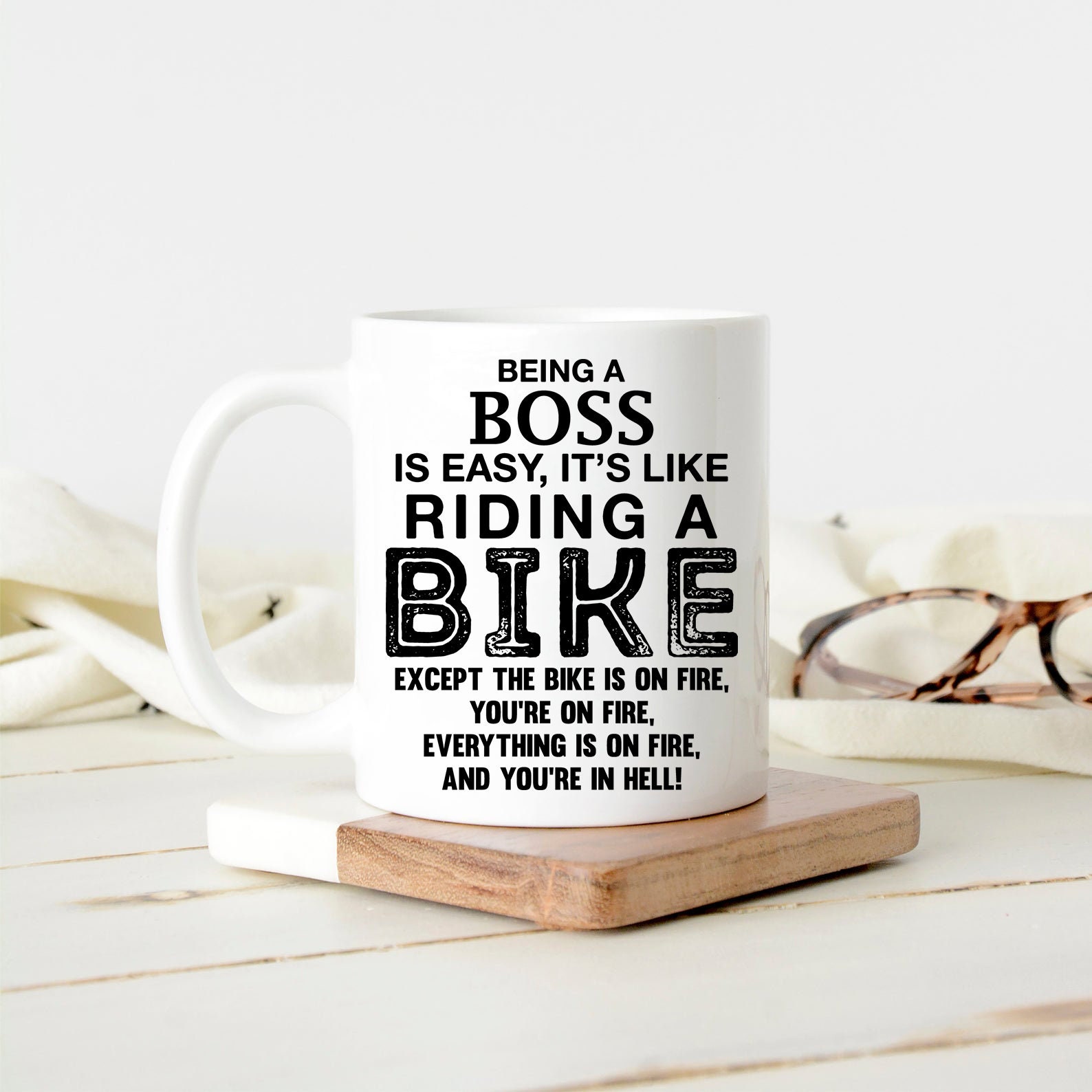 Being A Boss Is Easy It's Like Riding A Bike Funny Coffee | Etsy
