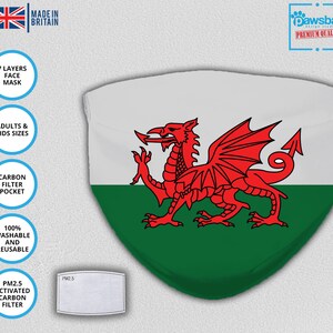Welsh Flag Face Mask wales flag mask Reusable premium custom | Etsy