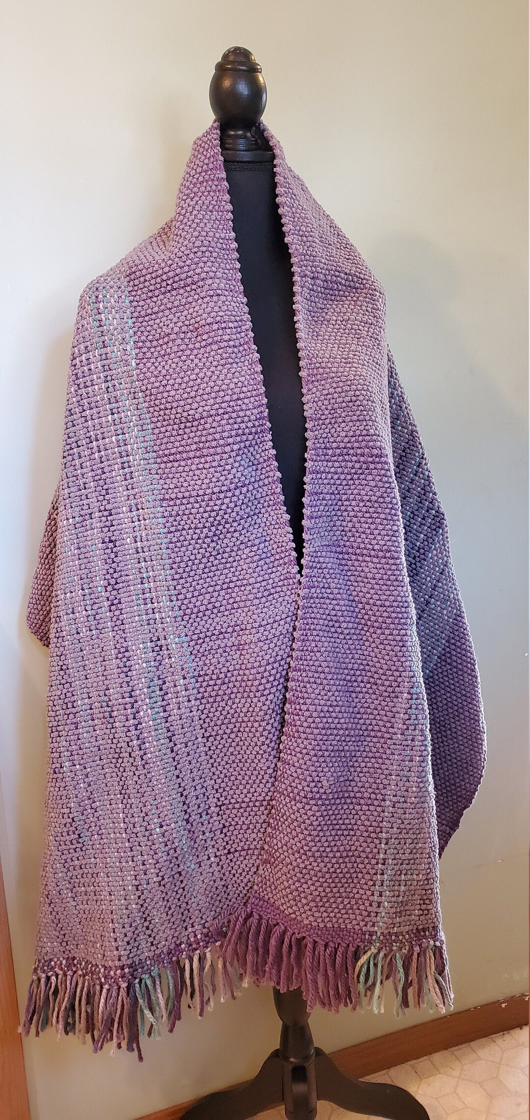 Woven Lap Blanket, Large Handwoven Shawl, Gray, Purple and Aqua - Etsy