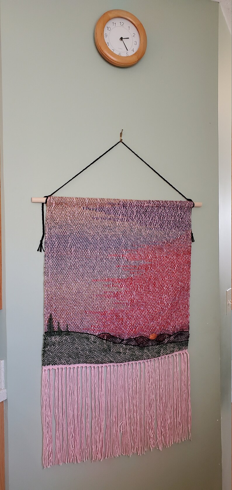Handwoven Tapestry: Pink Sunset Landscape Fiber Art Wall Hanging - Etsy