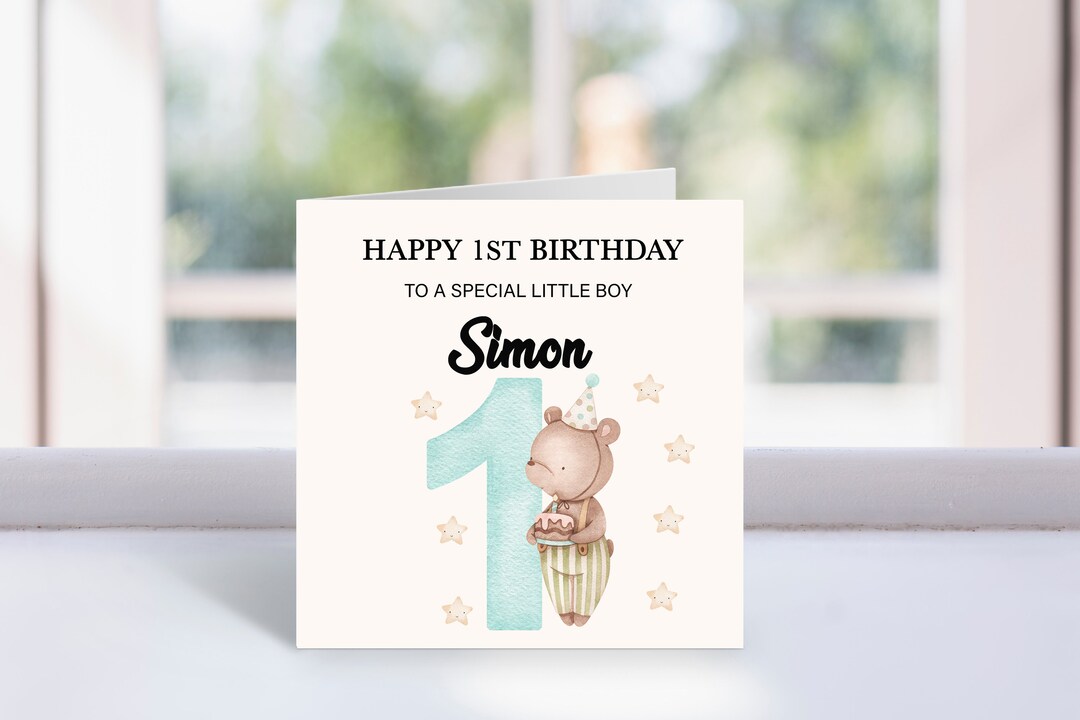 Personalised 1st Birthday Card, Happy 1st Birthday, Cute Bear Birthday ...