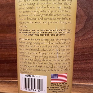 Howard Butcher Block Conditioner OR Howard Cutting Board Oil (you ...