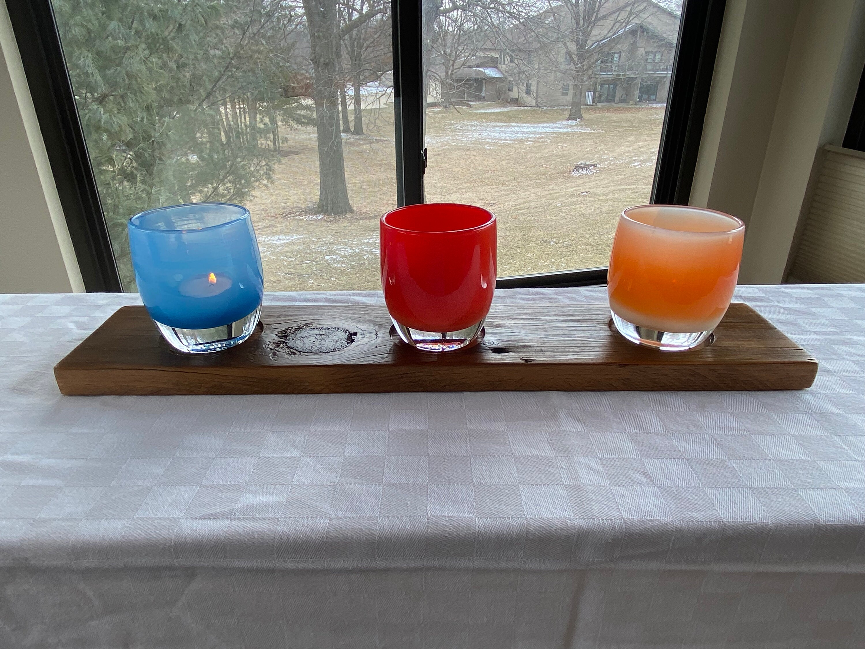 ANTIQUE RUSTIC FARM Wood Candle Display Board for Glassybaby / Votive ...