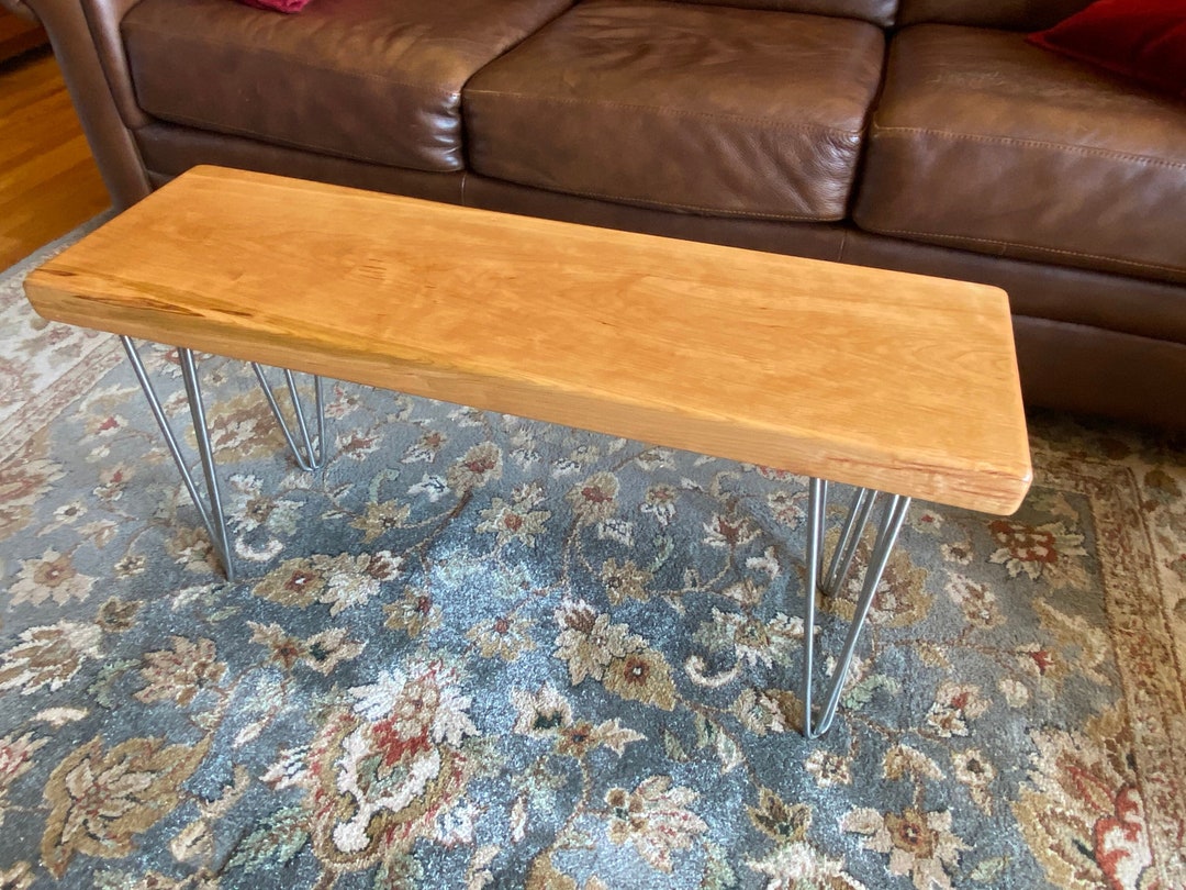 CHERRY Slab Bench, Narrow Coffee Table, 36" Long With Stainless Steel ...