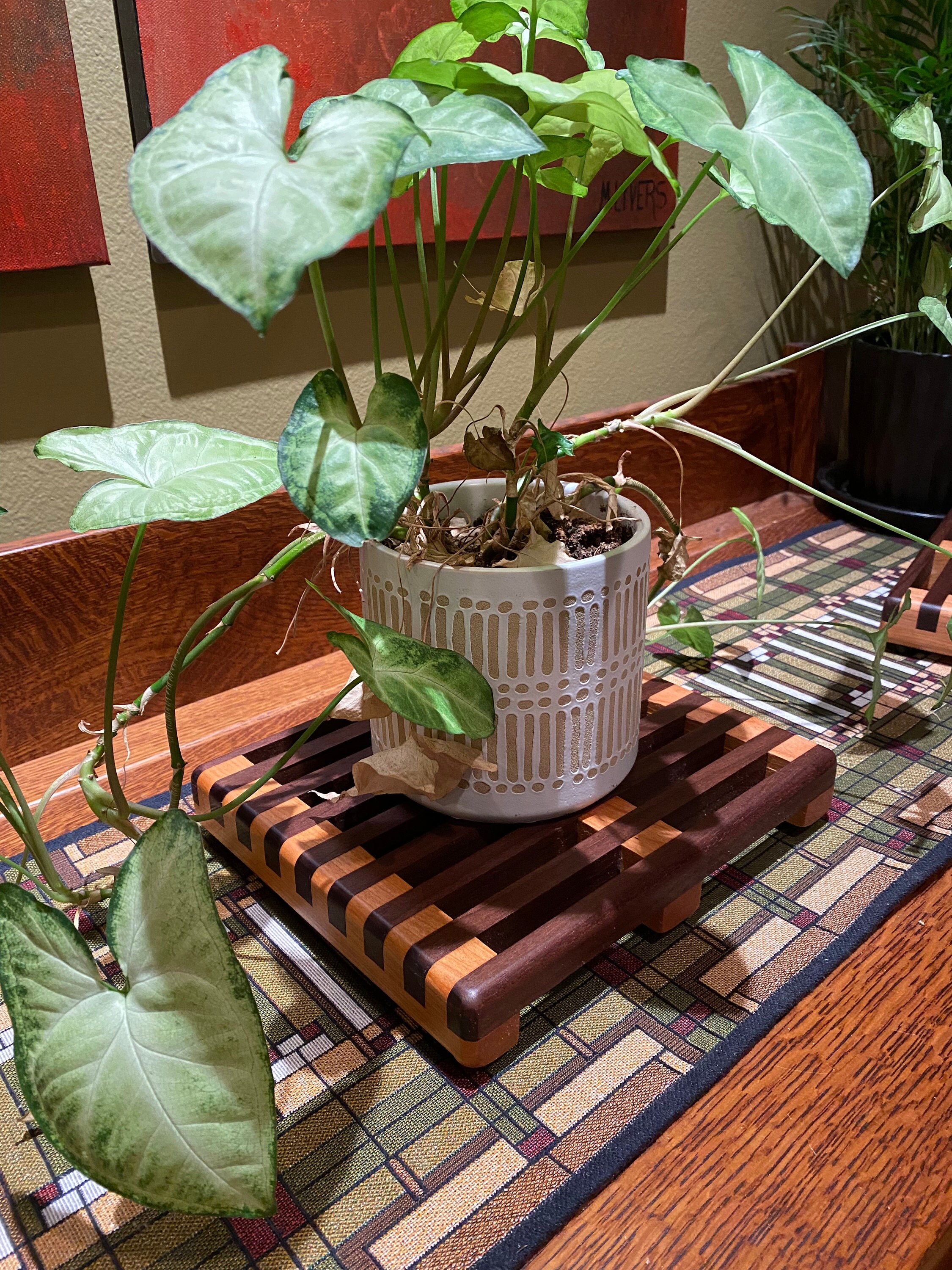 Handcrafted Walnut & Cherry Wood Trivet: Modern Table Centerpiece or ...