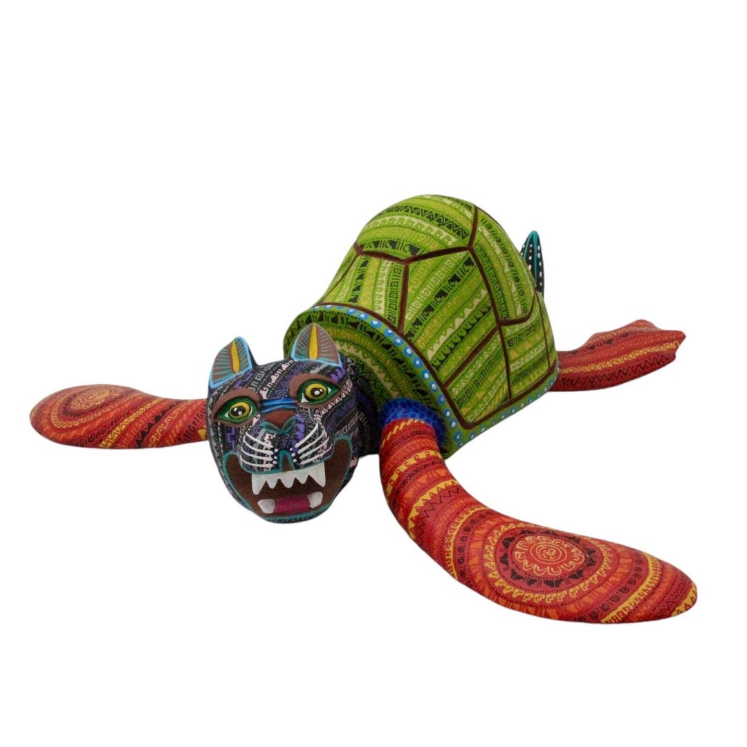 Alebrije Wood Sculpture, Turtle Fused With Tiger, Mystical Art by Saulo ...