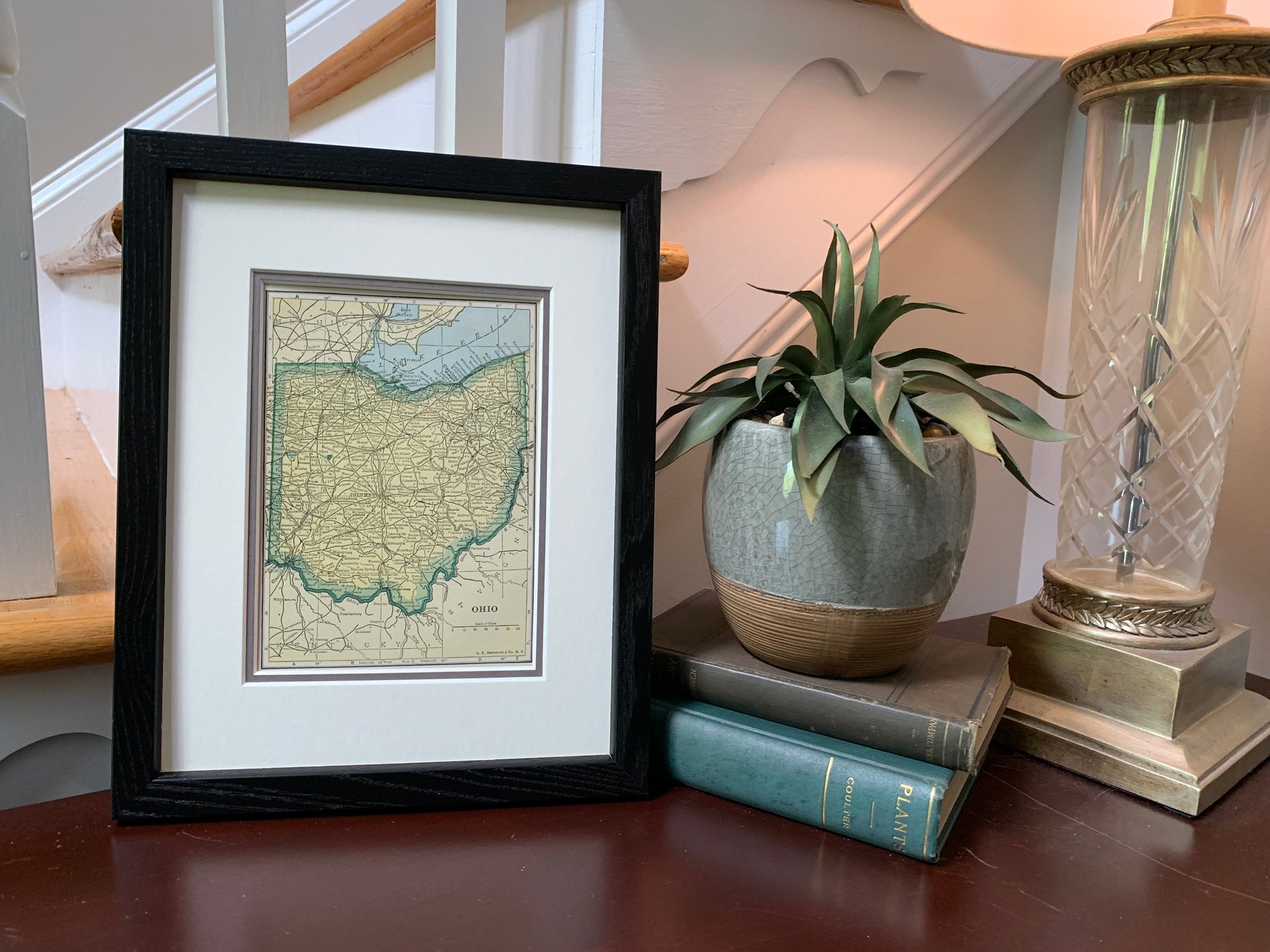 Mapa de Ohio, mapa original vintage enmarcado de Ohio, década de 1920 ...