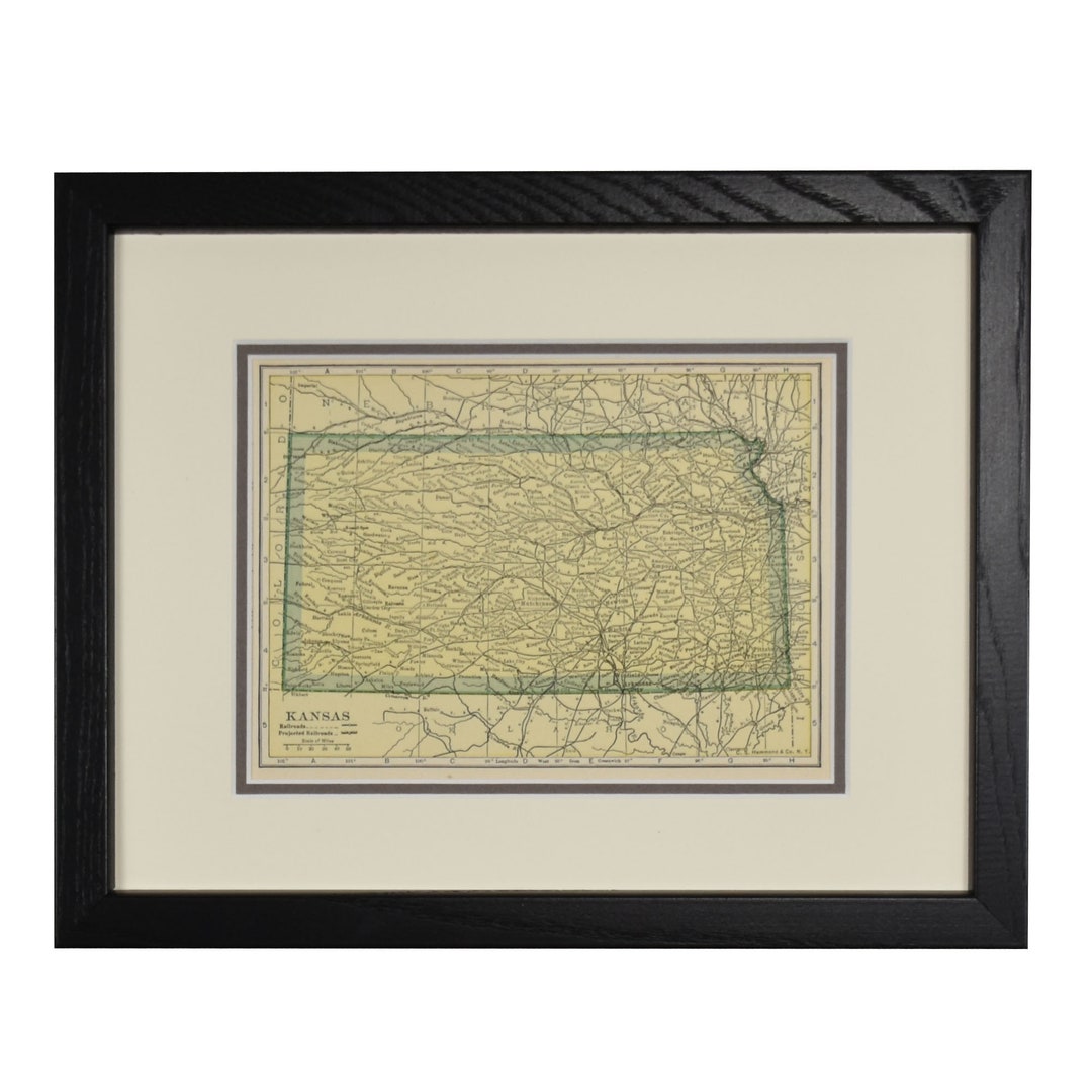 Kansas Map, Original Vintage Kansas State Framed Map,vintage Map ...