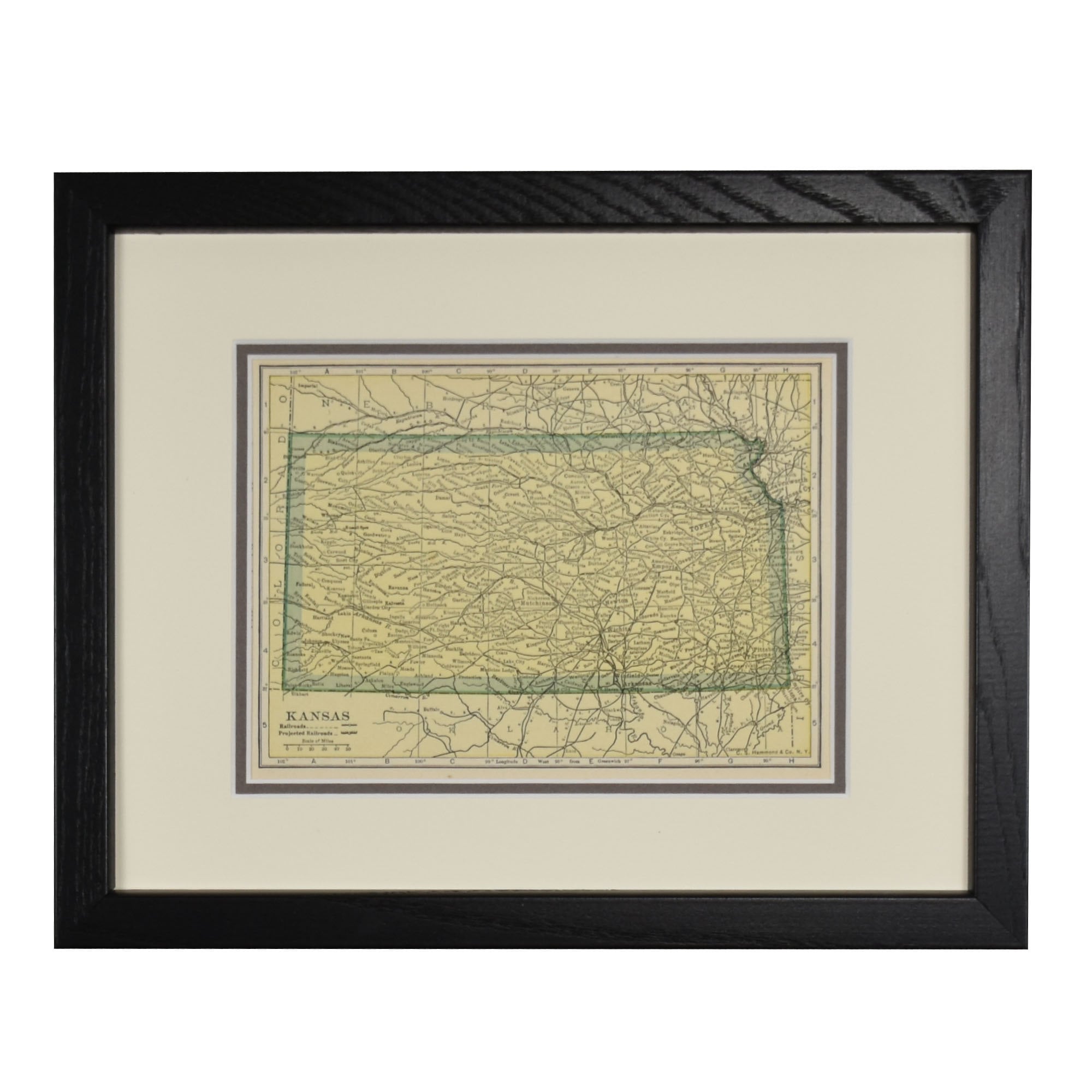 Kansas Map Original Vintage Kansas State Framed Mapvintage - Etsy