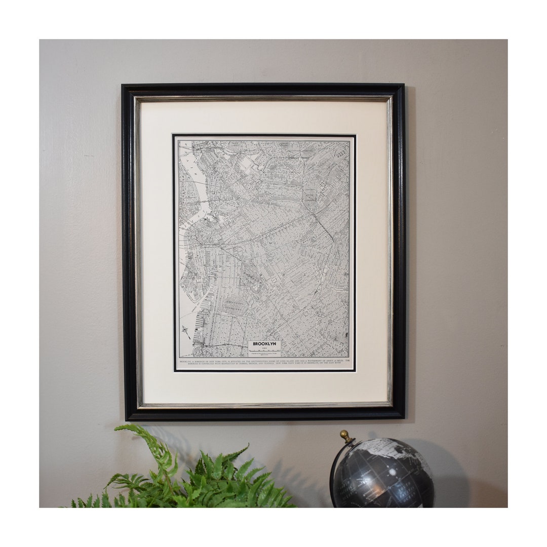 Framed New York City Map, Vintage Brooklyn, NY Map, Original 1940s ...