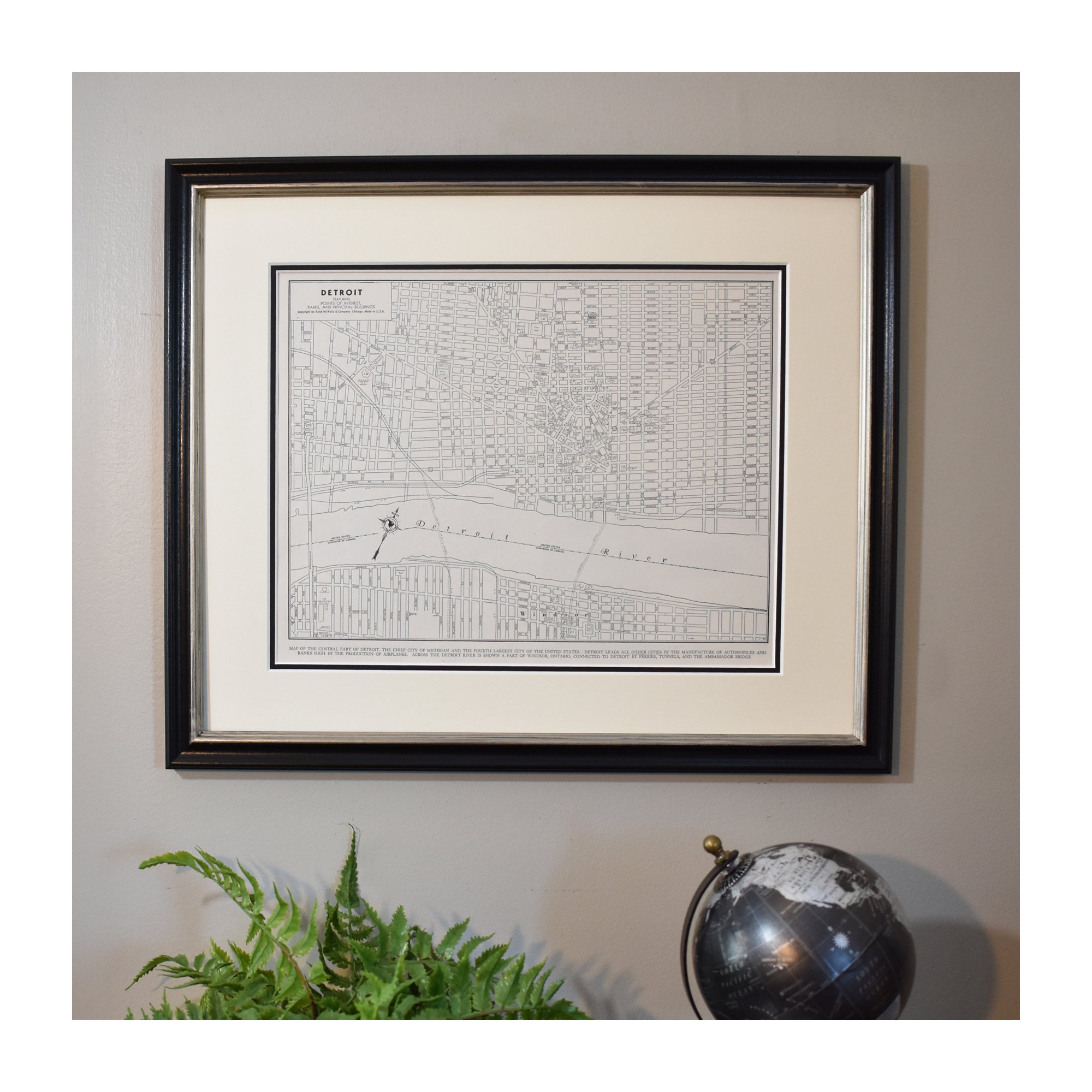 Framed Detroit City Map, Vintage Detroit, MI Map, Original 1940s ...