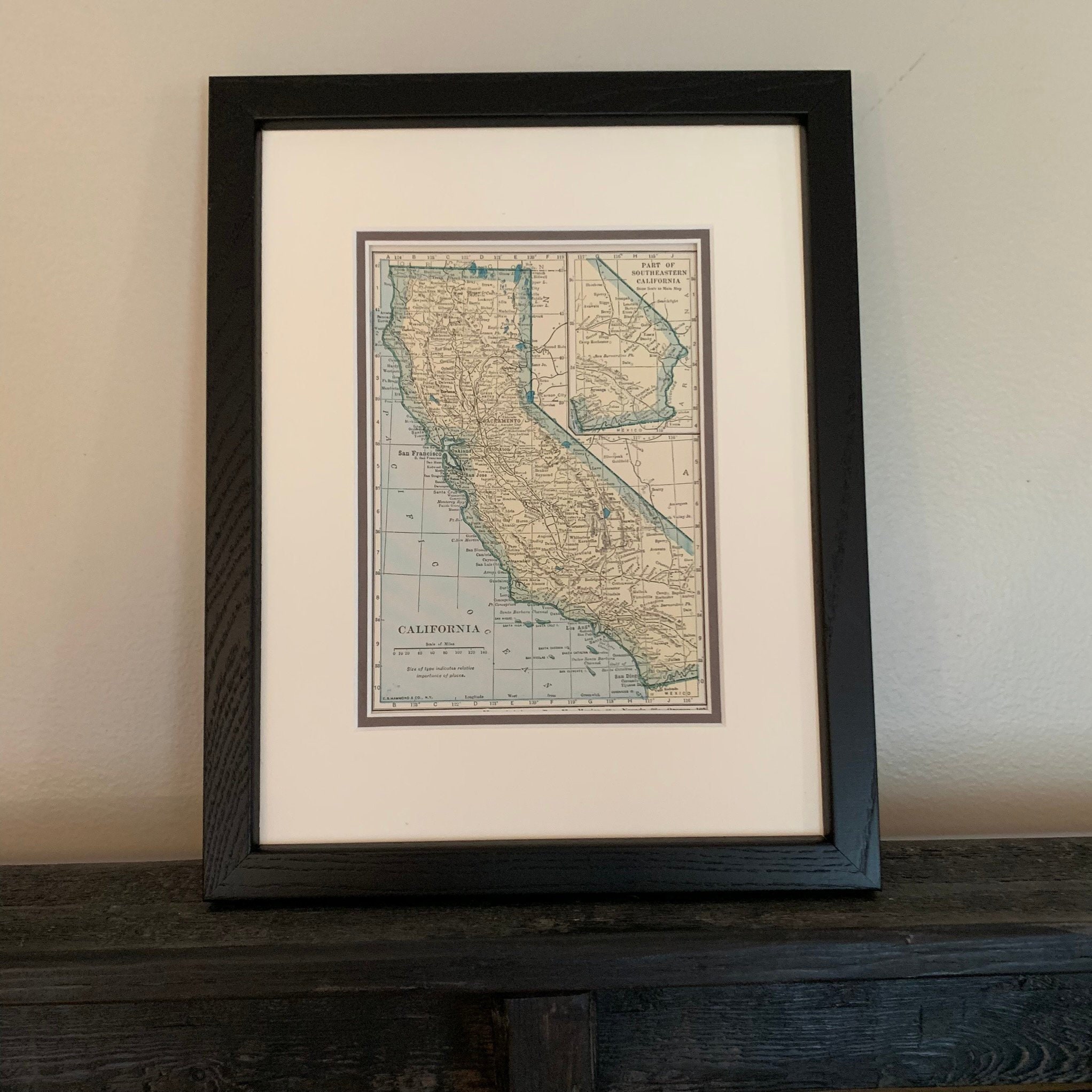 California Map, Original Vintage California Framed Map, 1920s, Vintage ...