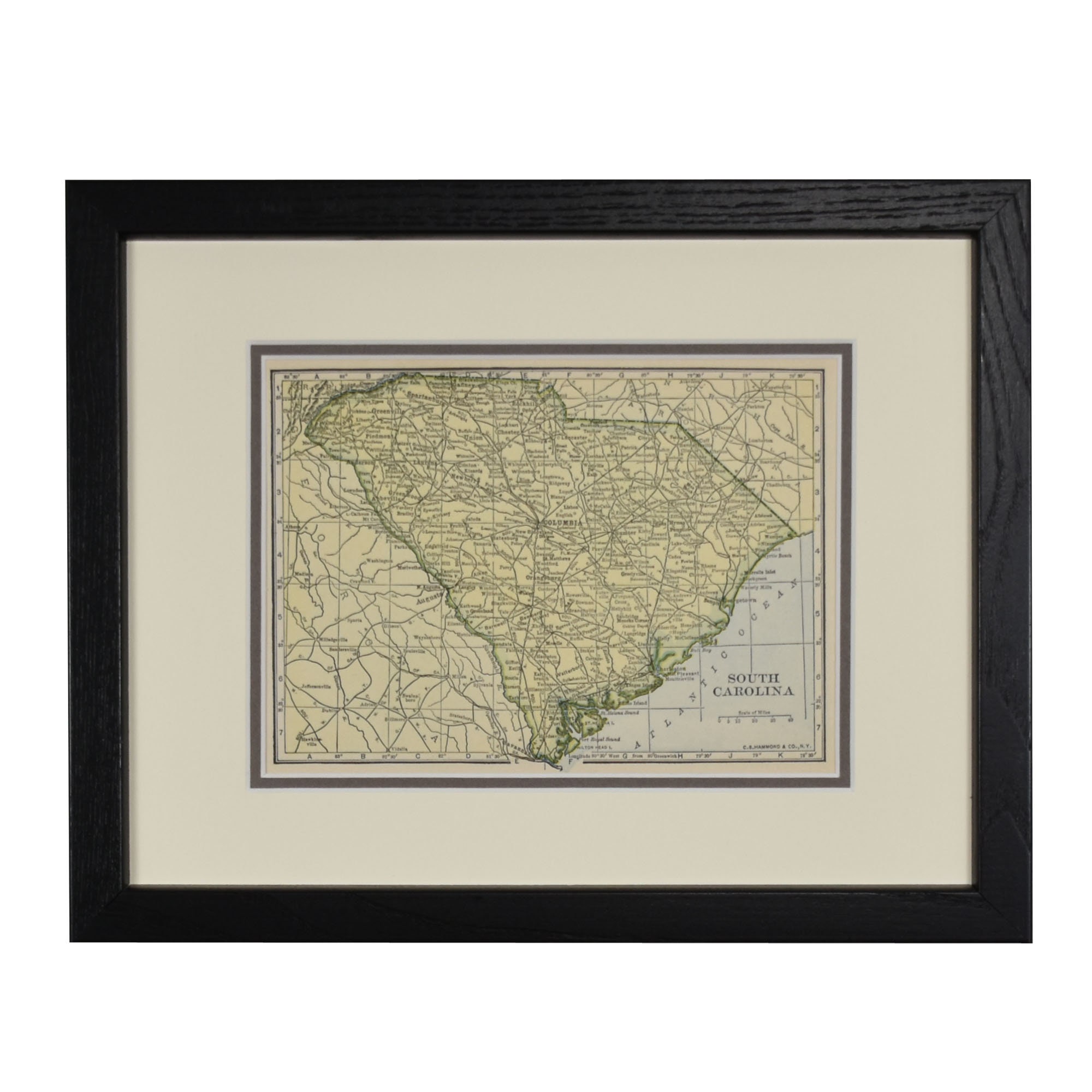 South Carolina Map Original Vintage Framedsouth Carolina Map - Etsy