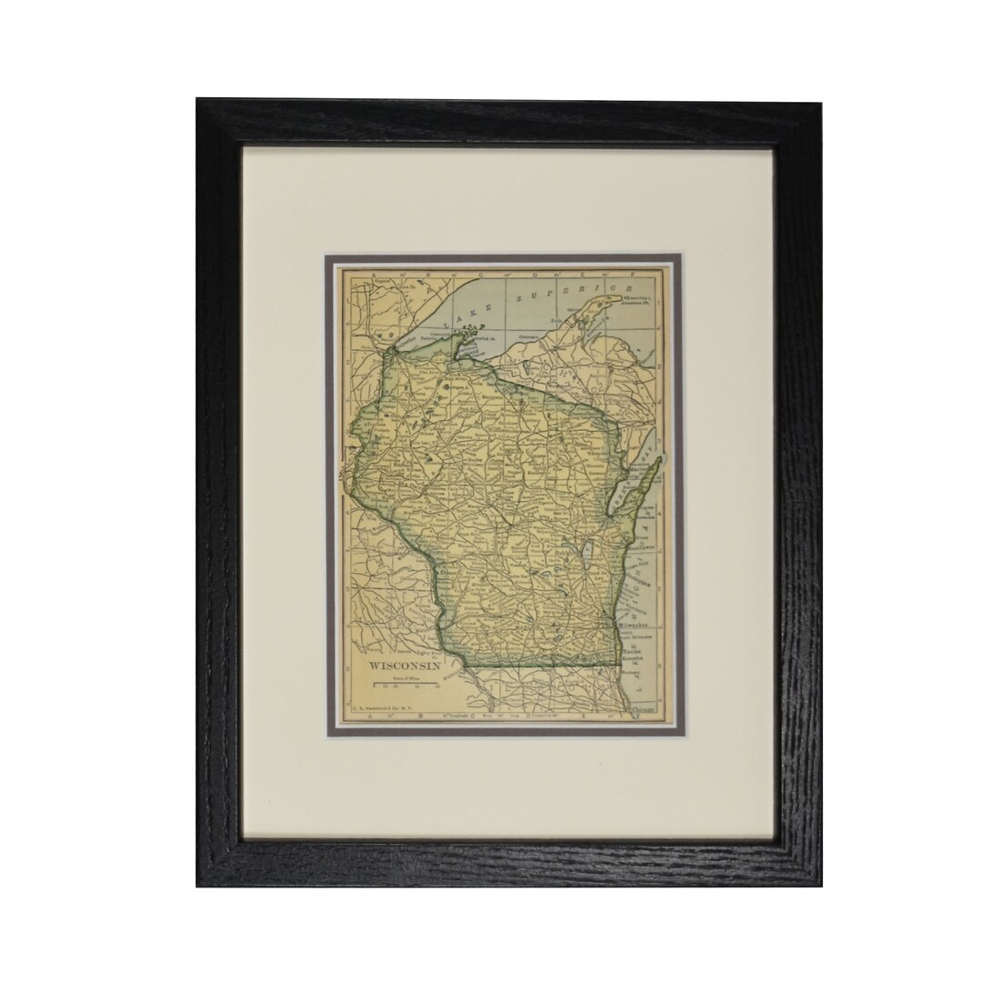 Wisconsin Framed Map, Original Vintage Wisconsin State Map,vintage Map ...