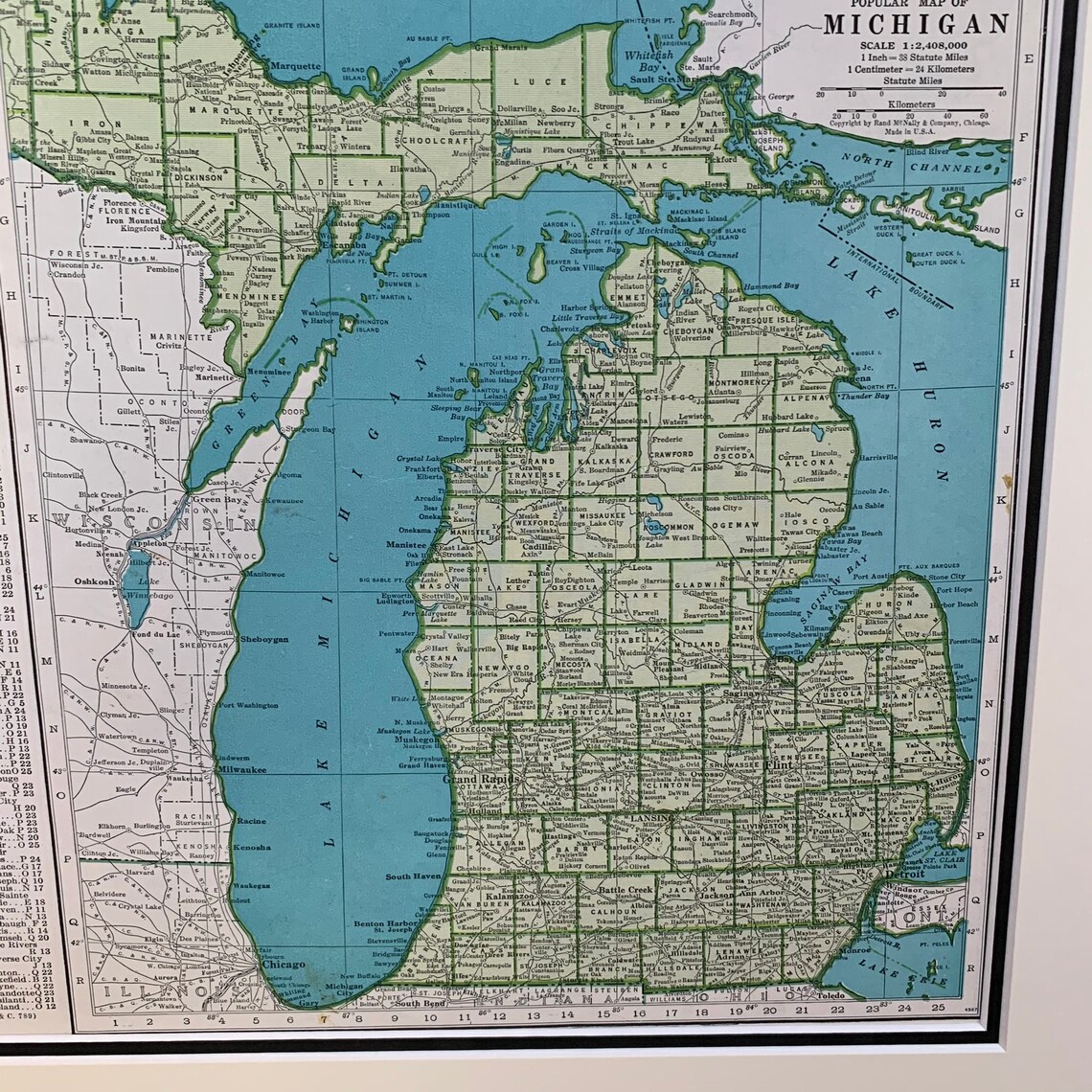 Framed Michigan State Map, Vintage Michigan Map, Original 1940s ...