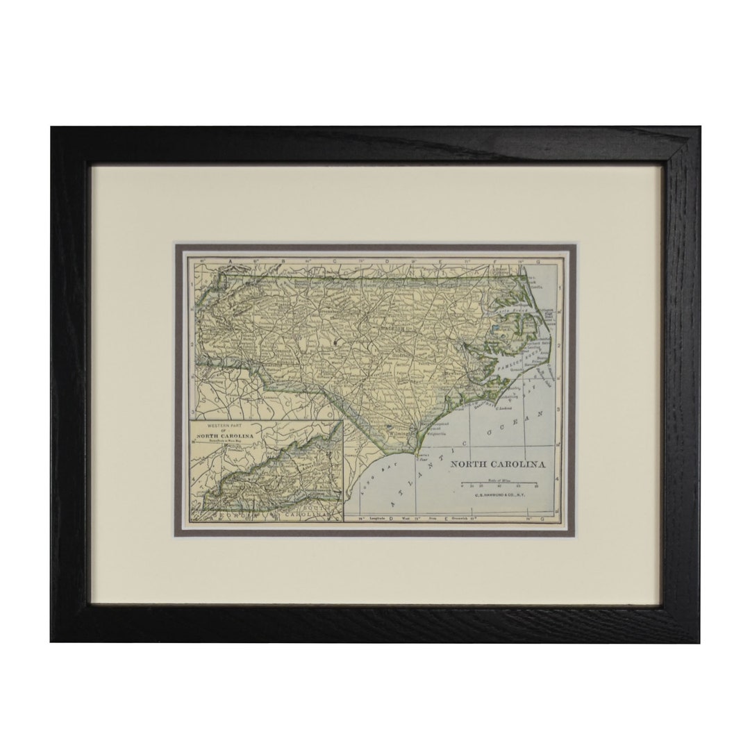North Carolina Map, Original Vintage Framed North Carolina Map, Fathers ...