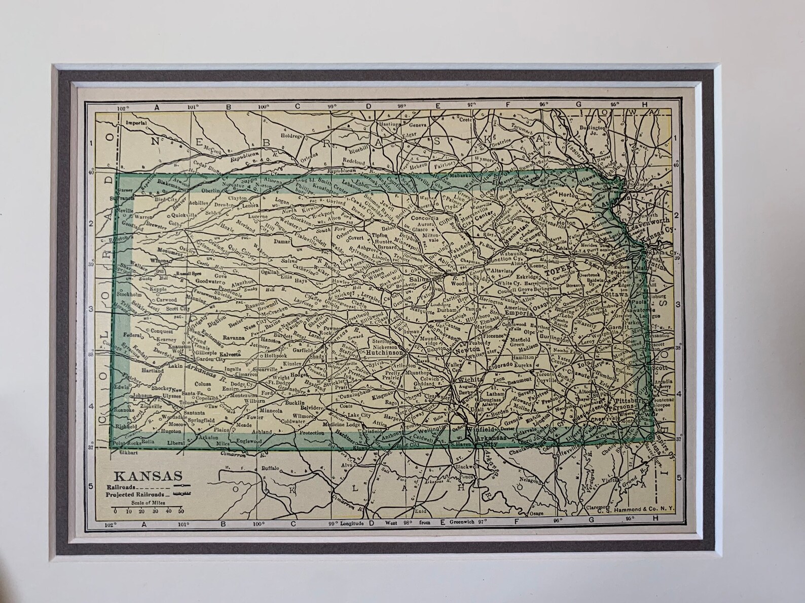 Kansas Map Original Vintage Kansas State Framed Mapvintage - Etsy