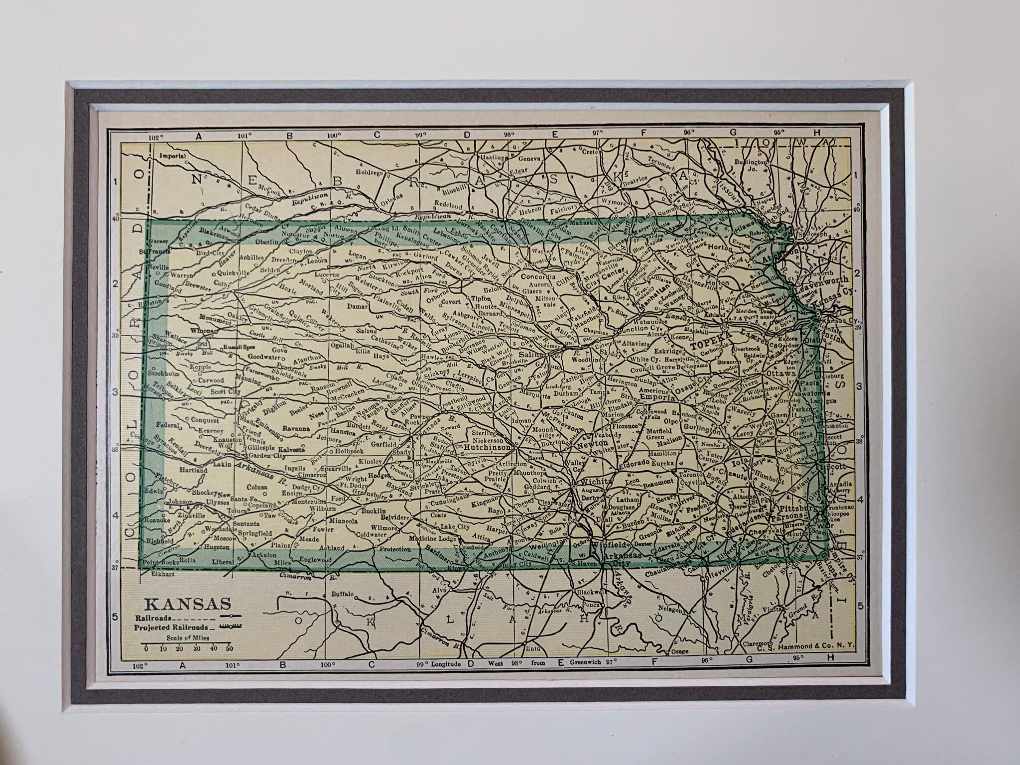 Kansas Map Original Vintage Kansas State Framed Mapvintage - Etsy