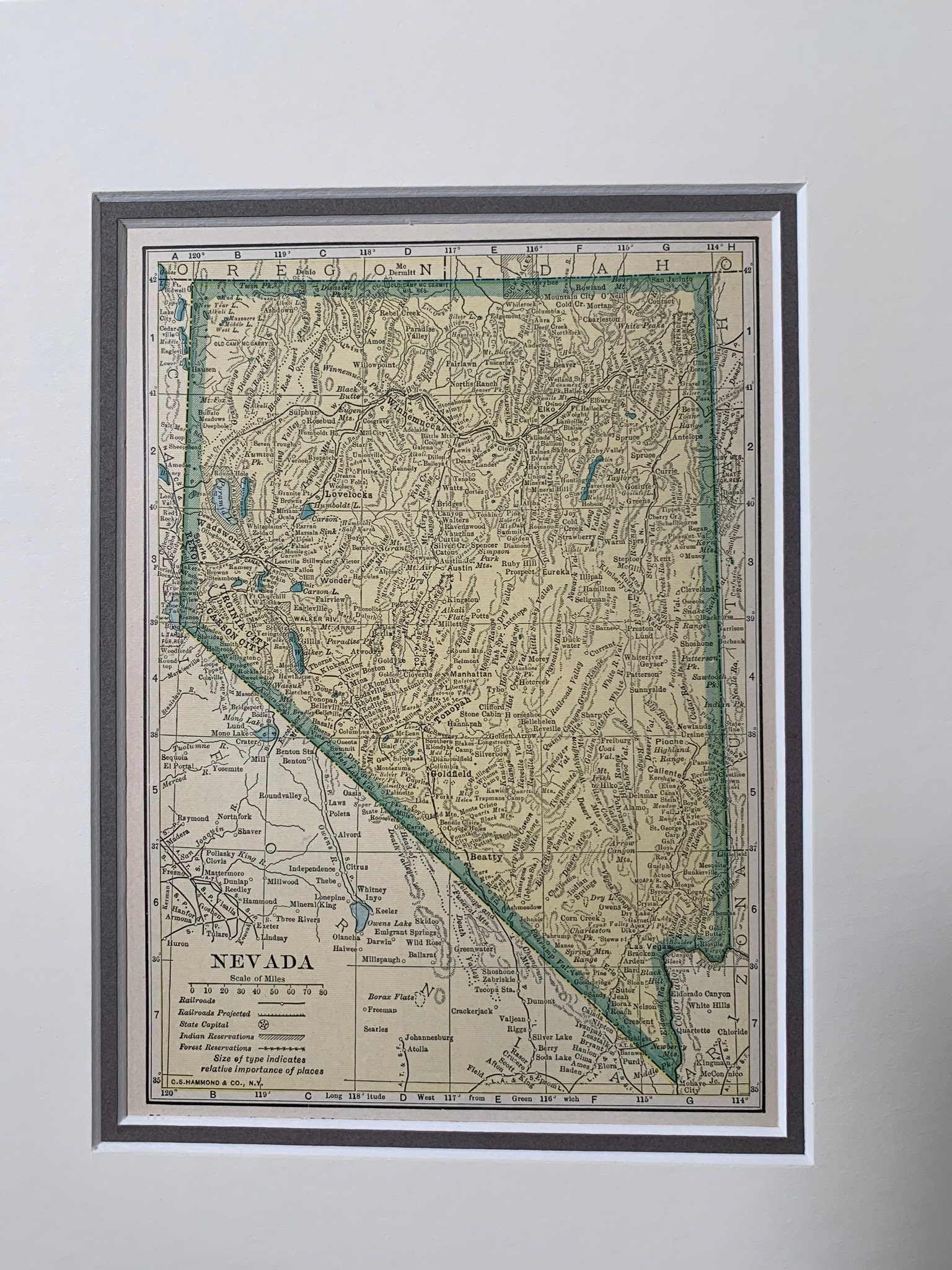 Nevada Map Old Nevada State Framed Map Original Vintage NV - Etsy