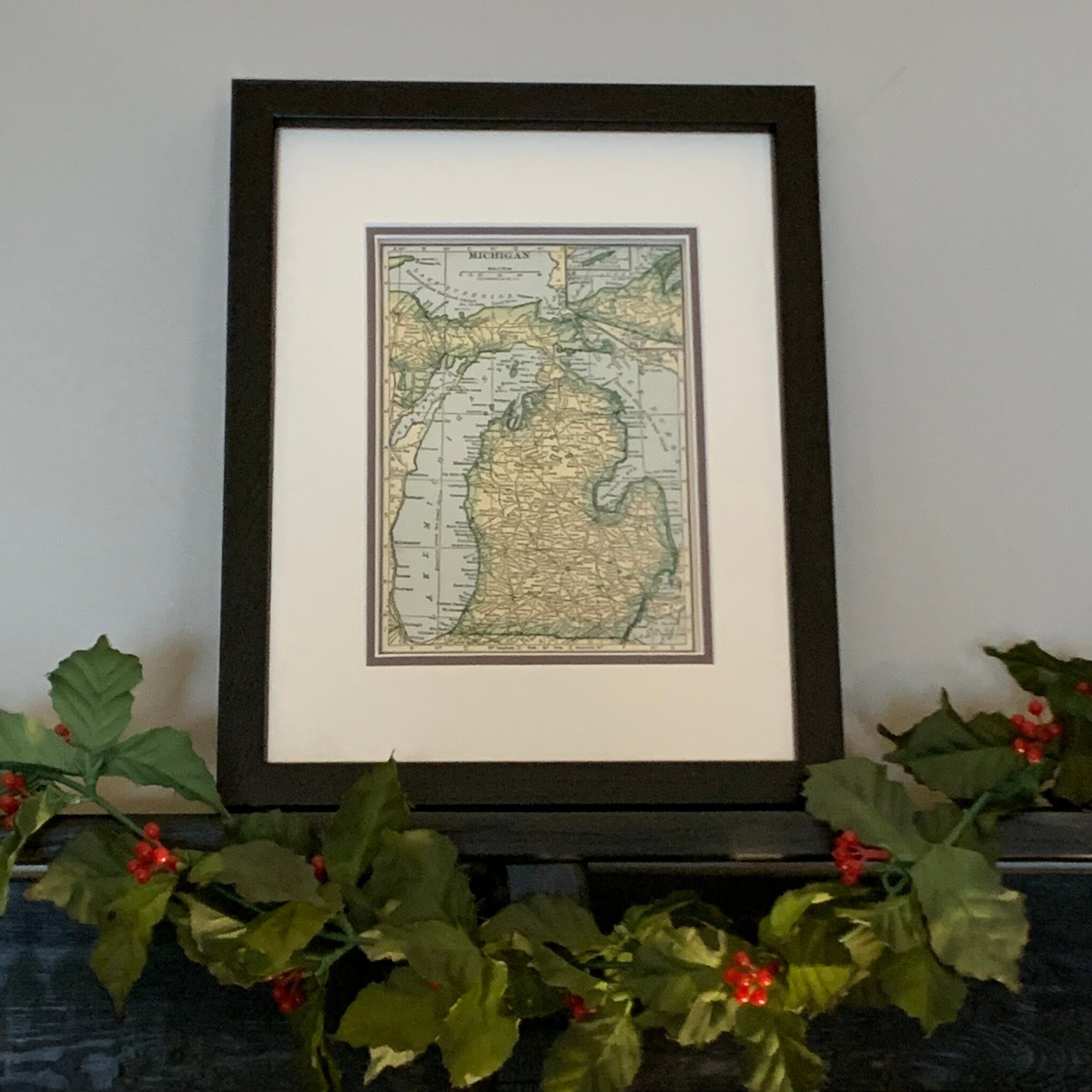 Vintage Michigan Map, Framed Original Michigan Map, 1920s, Fathers Day ...