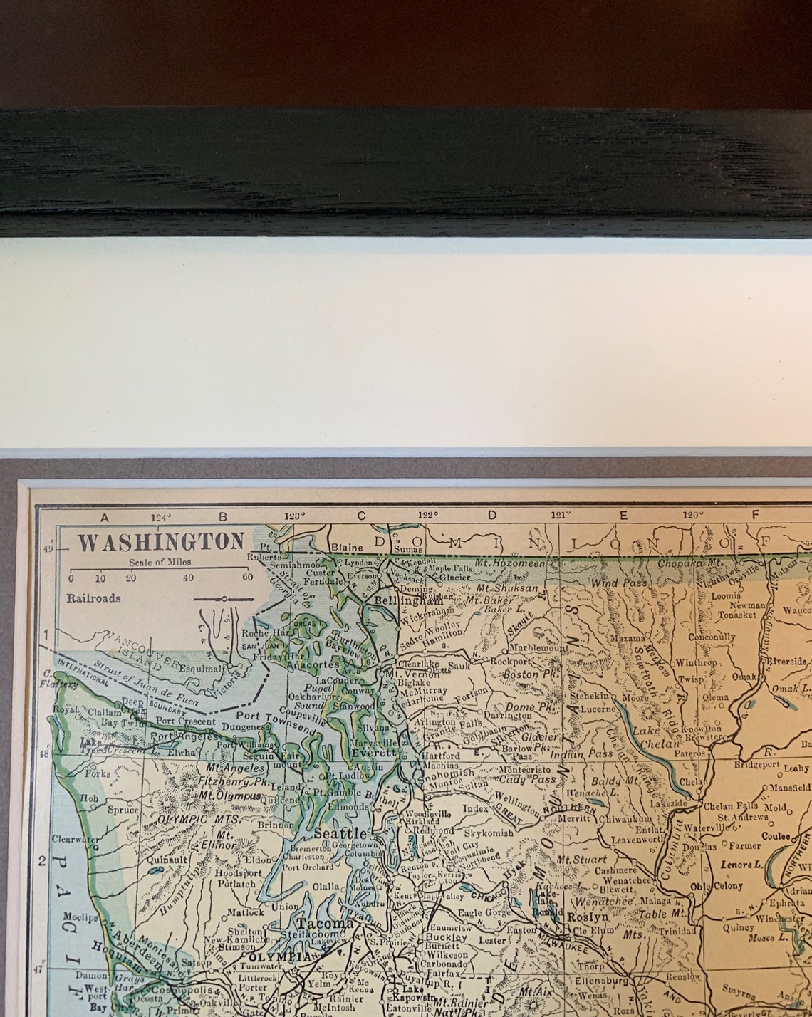 Washington State Map, Original Vintage Framed Washington Map, 1920s ...