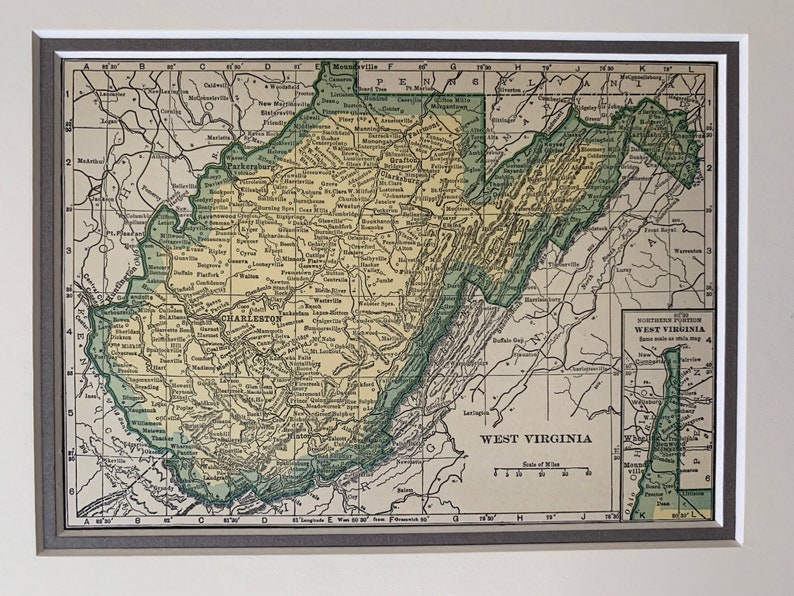 West Virginia Map Original Vintage West Virginiaa State | Etsy