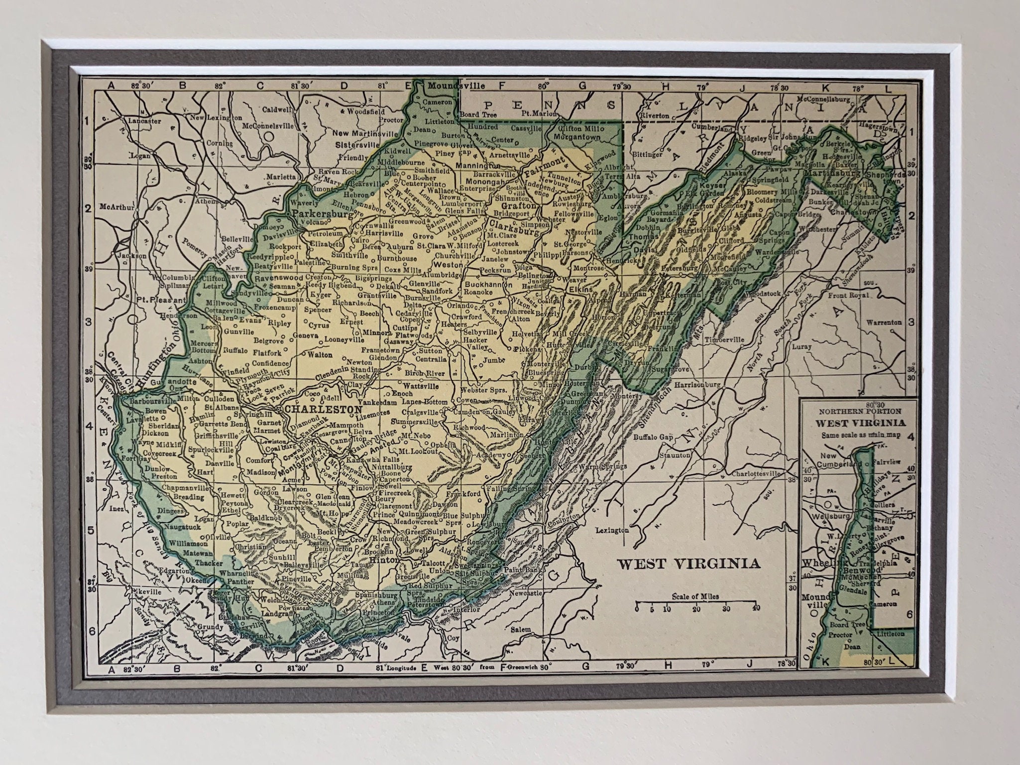 West Virginia Map, Original Vintage West Virginiaa State Framed Map ...