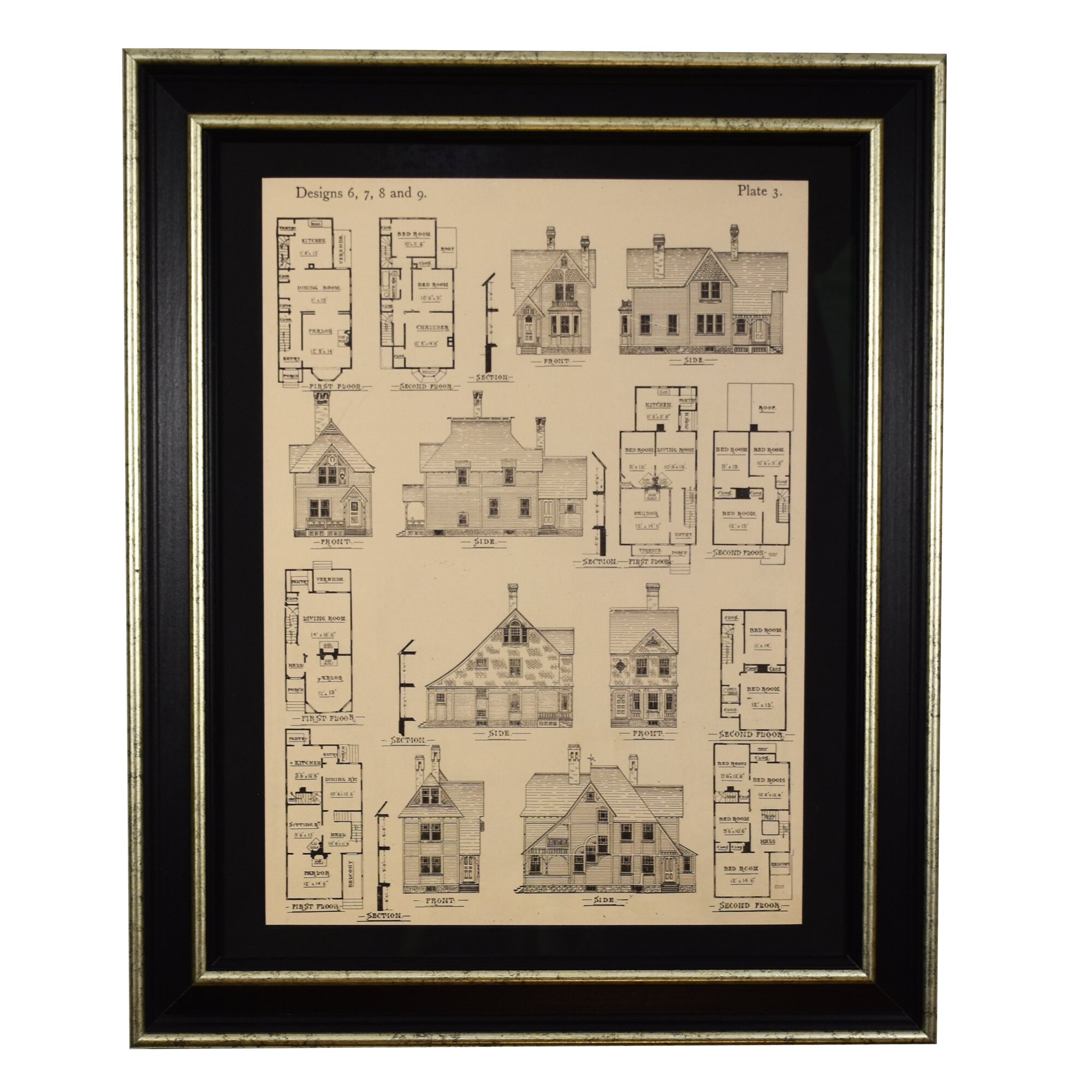 Original Vintage Architectural Prints, Set of 2, Framed House Design ...