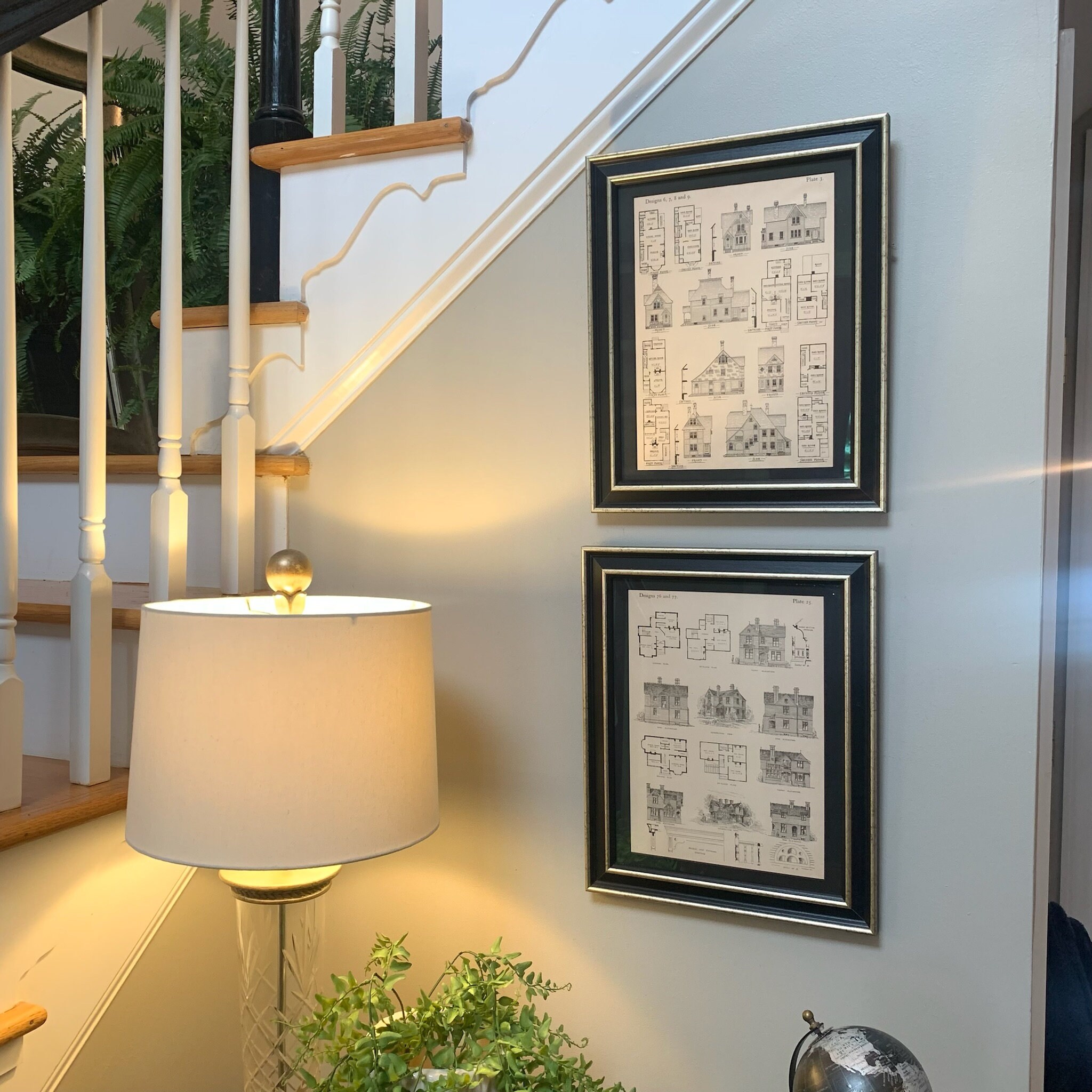 Original Vintage Architectural Prints, Set of 2, Framed House Design ...