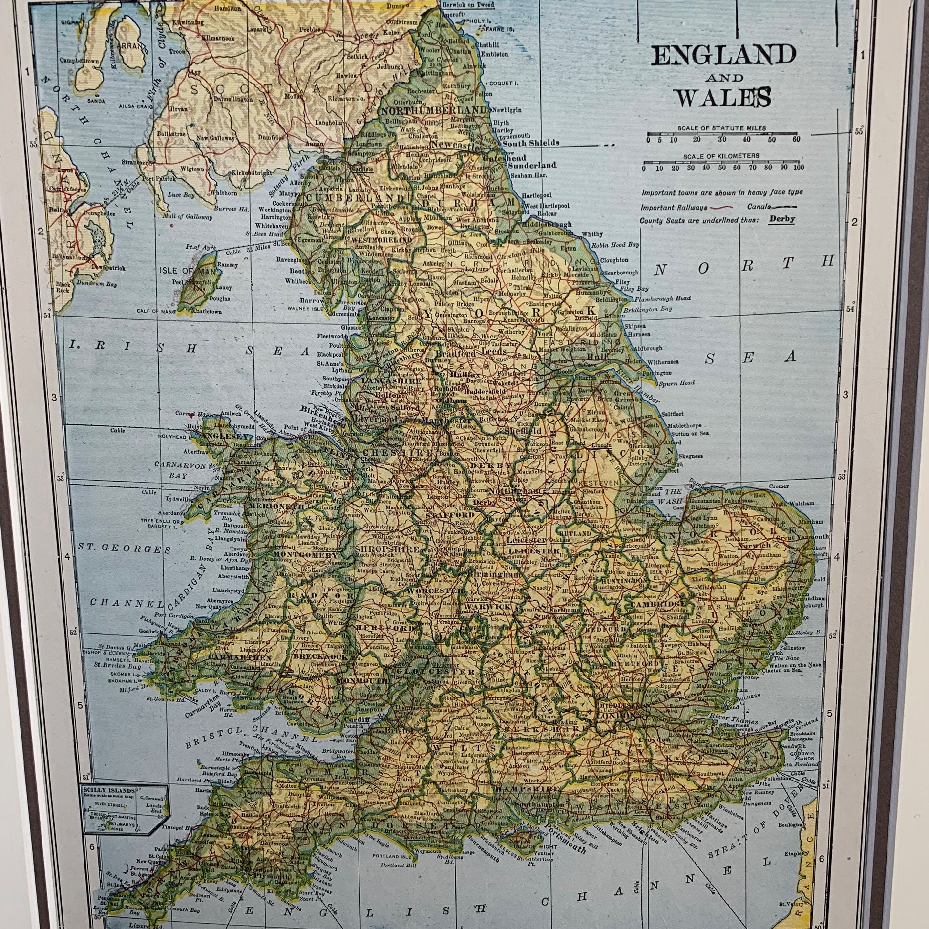 Vintage England Framed Map Original England Map Antique - Etsy España