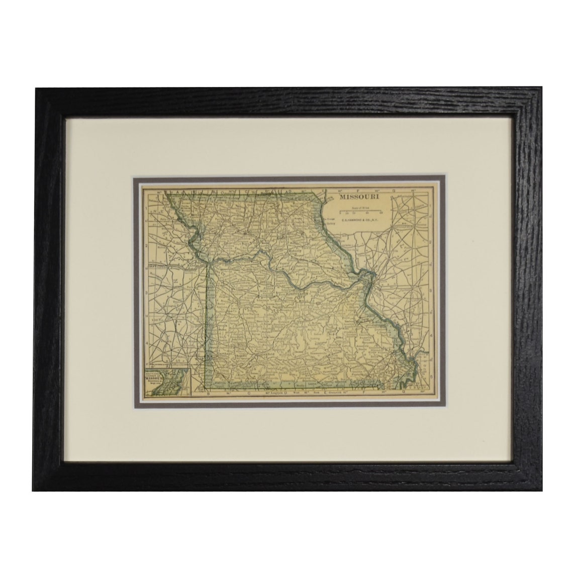 Missouri Map Original Vintage Missouri Framed Map 1920s Old - Etsy