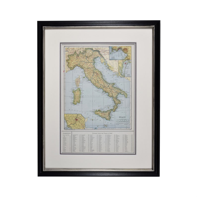 Vintage Italy Map, Original 1920s Italy Framed Map, Rustic Wall Decor ...