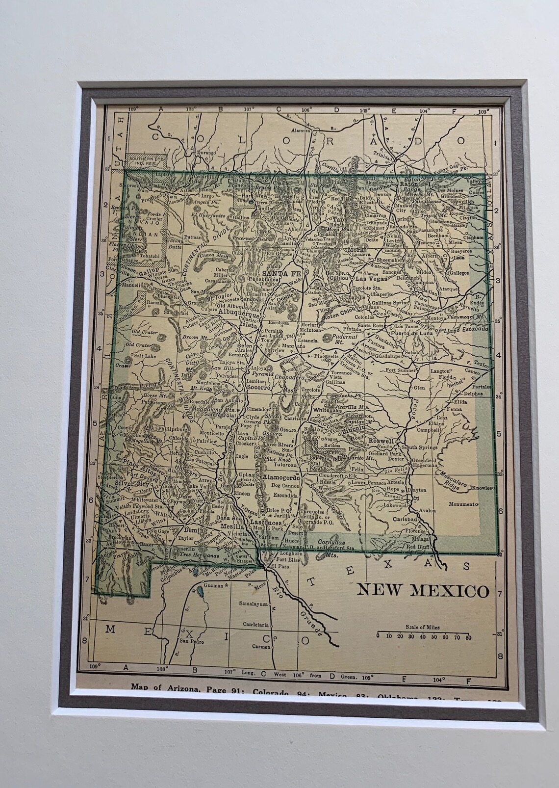 New Mexico Map, Original Vintage New Mexico Framed Map, Gift for Men ...