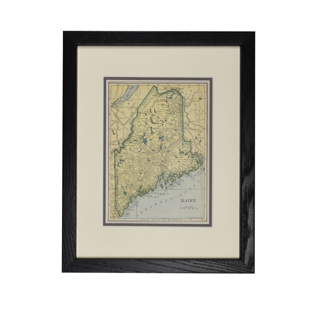 Vintage Maine Map, Framed Original Maine Map, 1927, Vintage Wall Decor ...