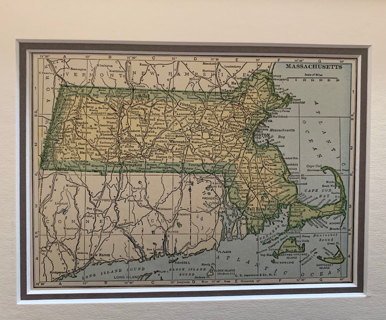 Massachusetts Map, Original Vintage Framed Massschusetts Map, 1920s ...