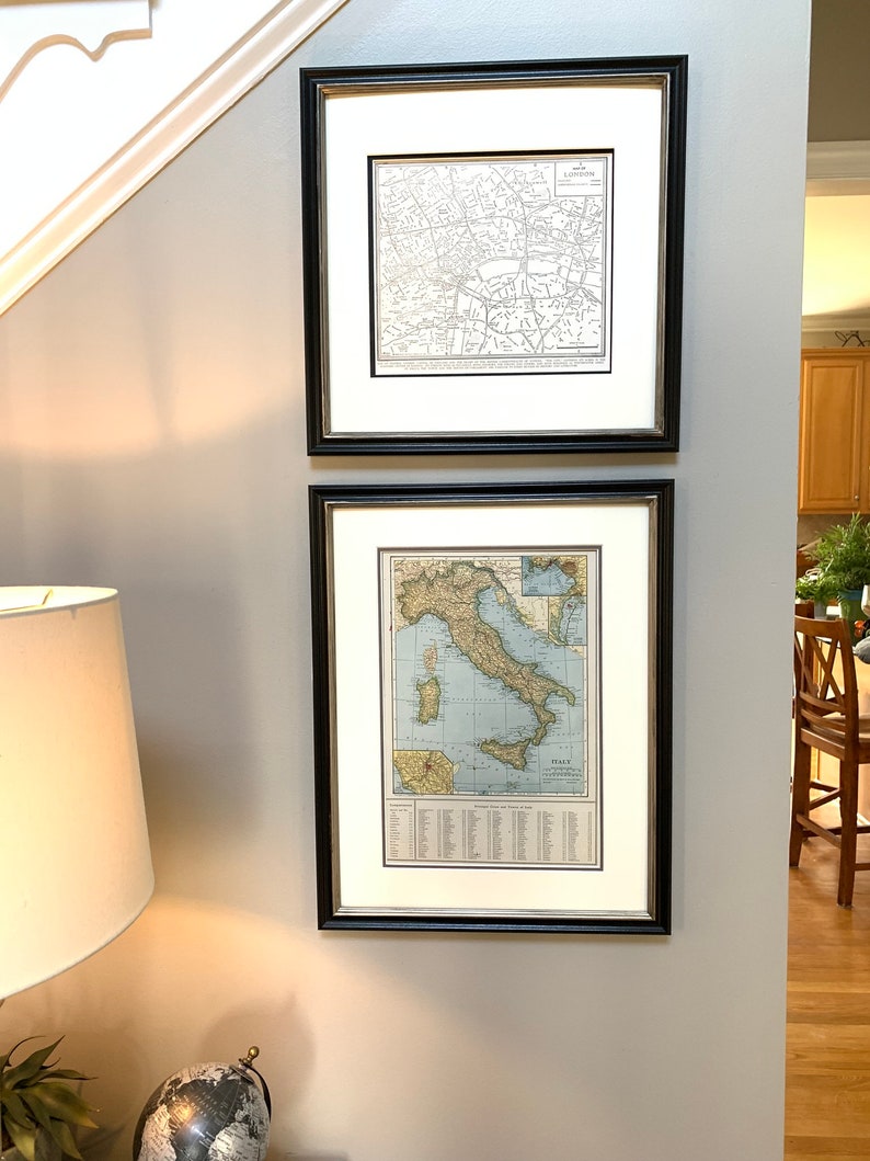 Vintage Italy Map Original 1920s Italy Framed Map Rustic - Etsy