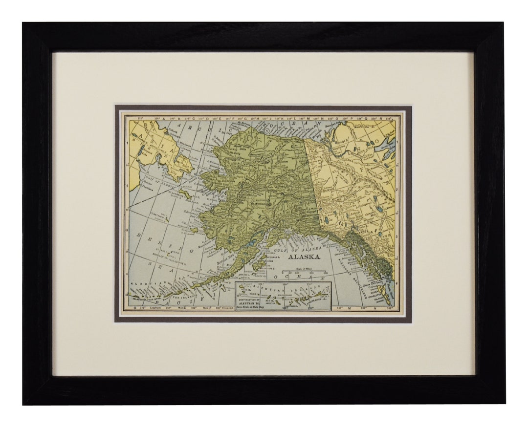 Alaska Map, Framed Original Vintage Alaska Map, Rustic Wall Decor ...