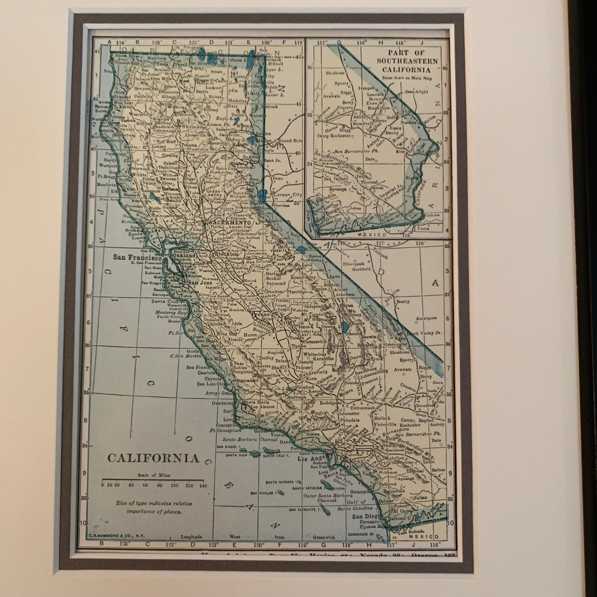 California Map, Original Vintage California Framed Map, 1920s, Vintage ...