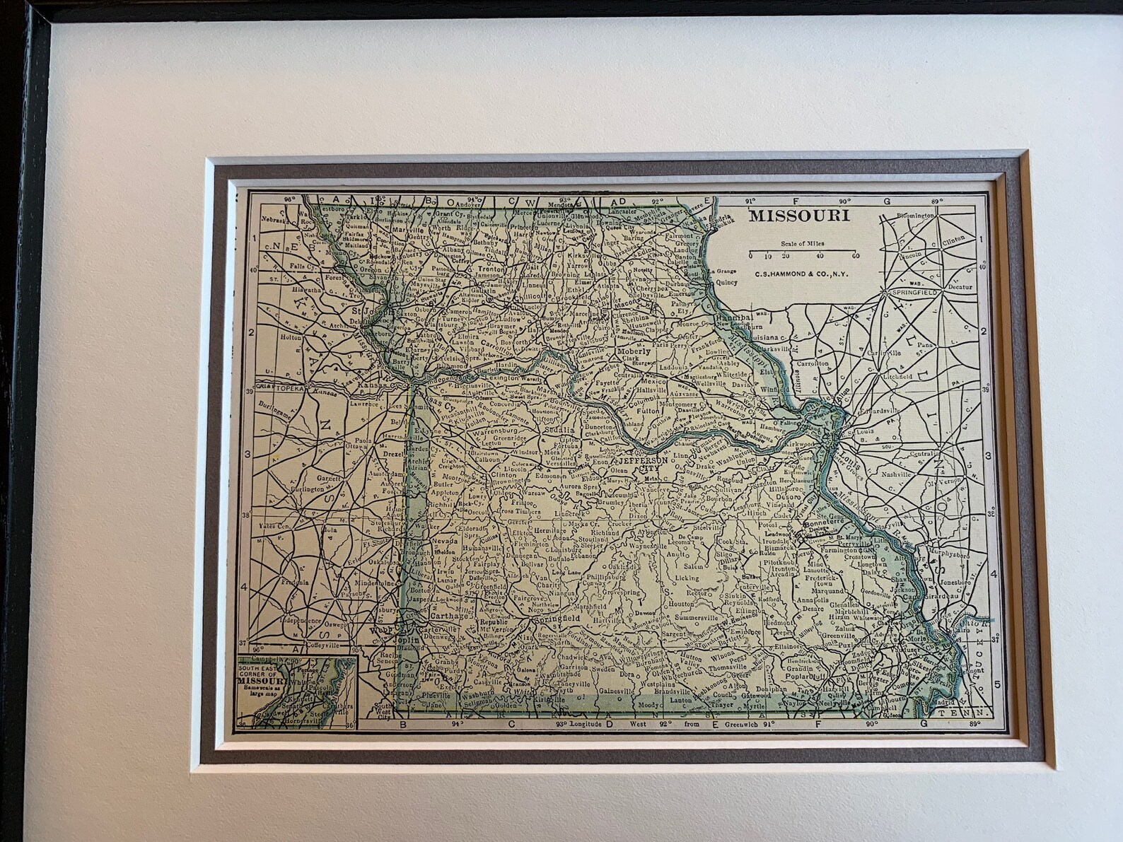 Missouri Map, Original Vintage Missouri Framed Map, 1920s, Old MO Map ...