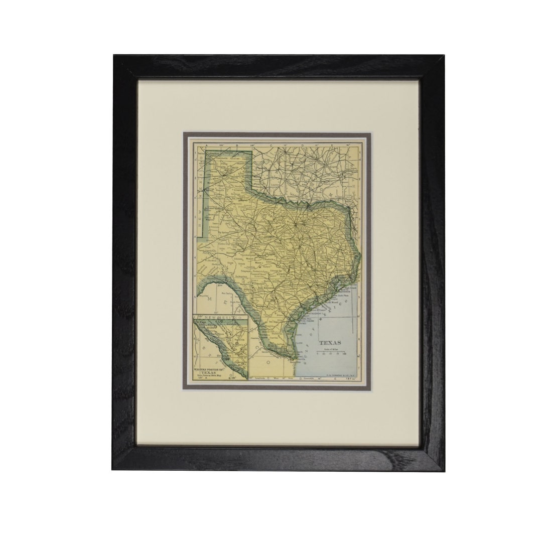 Vintage Texas Map, Texas Map Original Framed, Rustic Wall Decor ...