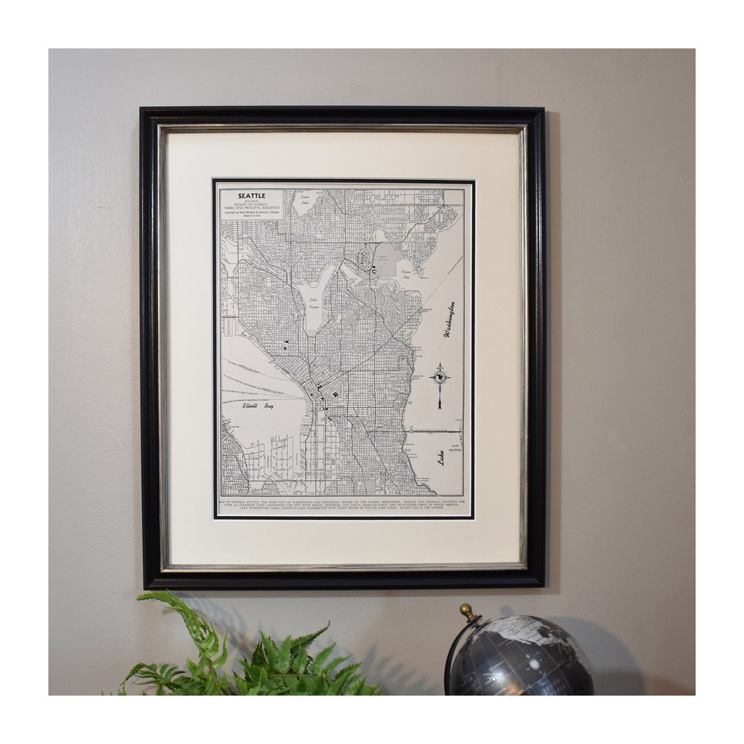 Seattle City Map, Framed Vintage Seattle, Washington Map, Original ...