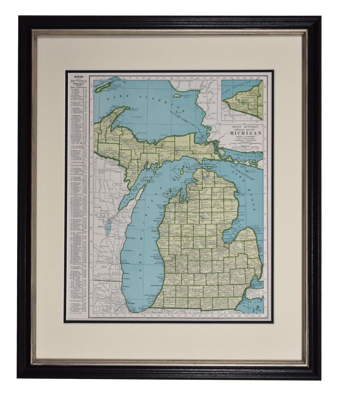 Framed Michigan State Map, Vintage Michigan Map, Original 1940s ...