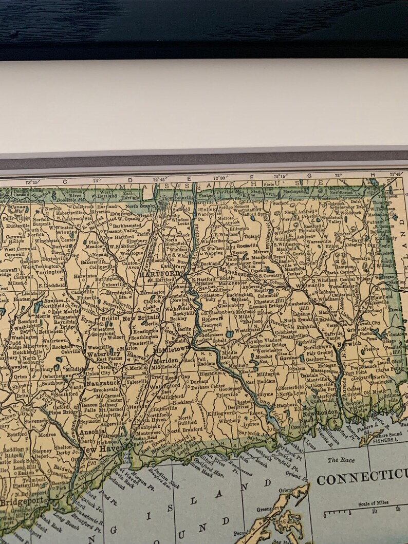 Connecticut Map Original Vintage Framed Connecticut Map CT | Etsy