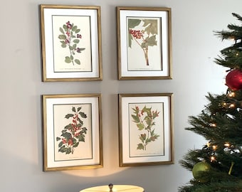 Gold Framed Botanical Prints Set of 4 Vintage Original Wild - Etsy